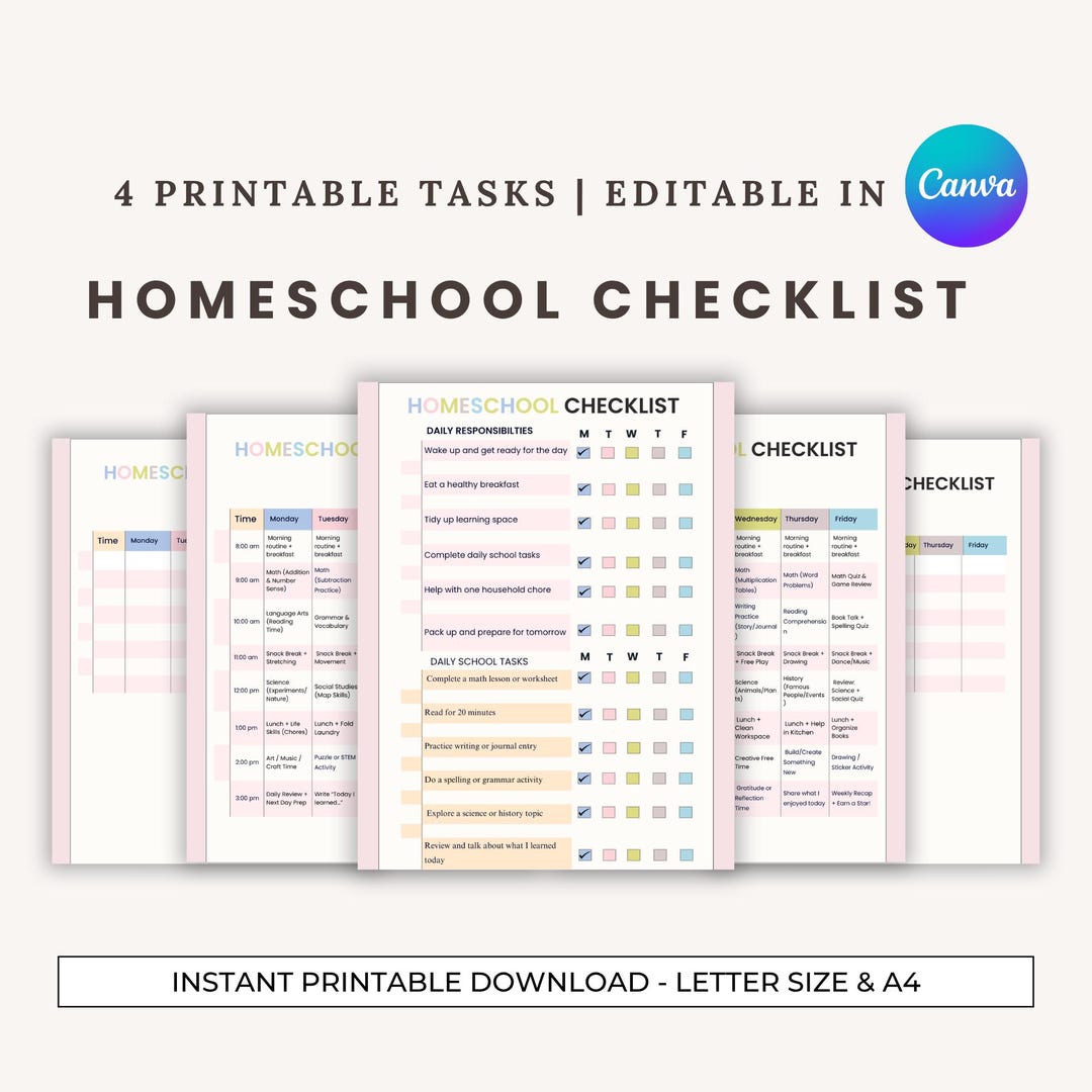 Homeschool Checklist Printable | Daily & Weekly Planner | Editable ...