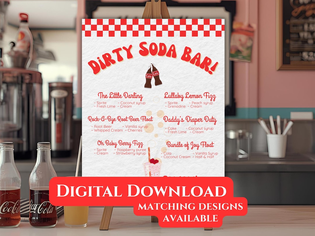 Dirty Soda Bar Menu Sign (menu&diy) Baby Shower Decor (digital Download ...