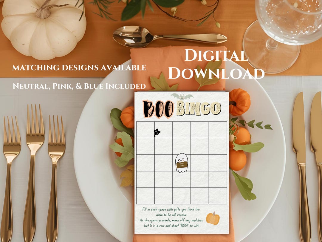 Boo is Due Fall Baby Shower Bingo Game: Halloween Pumpkin Theme ...