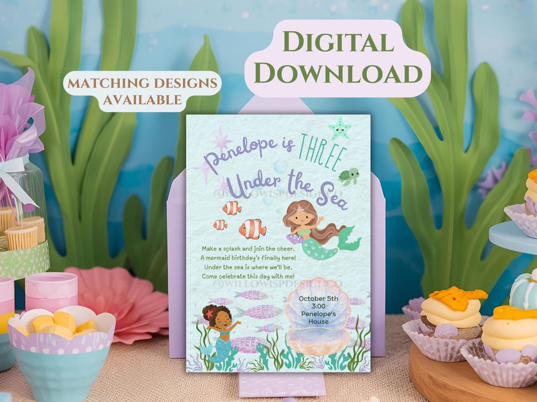 Mermaid Third Birthday Party Invitation | Under the Sea Printable ...