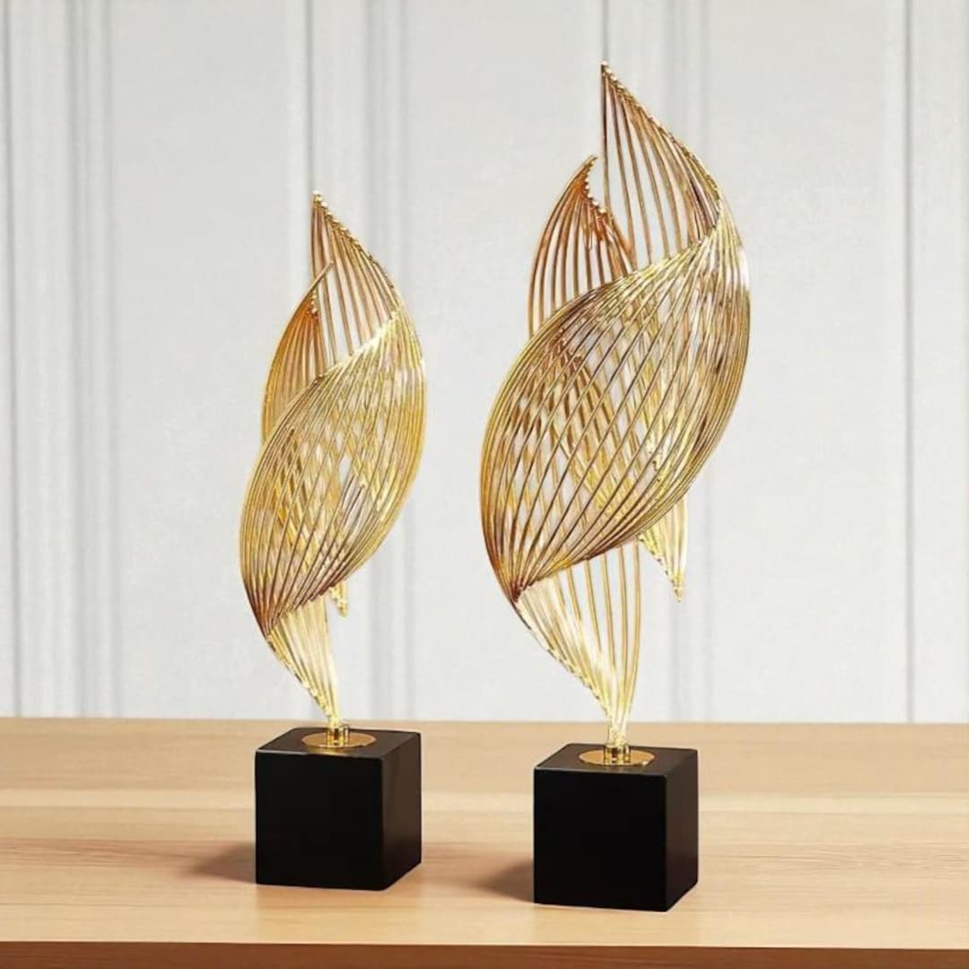 Luxury Gold Wire Sculpture – Modern Abstract Metal Art – Statement Home ...