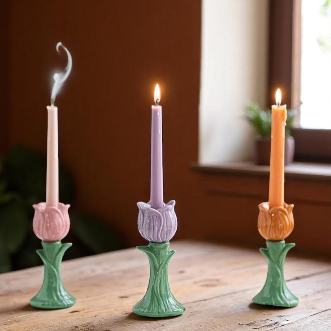 Ceramic Tulip Candle Holder: Floral Candlestick - Spring Decor - Etsy