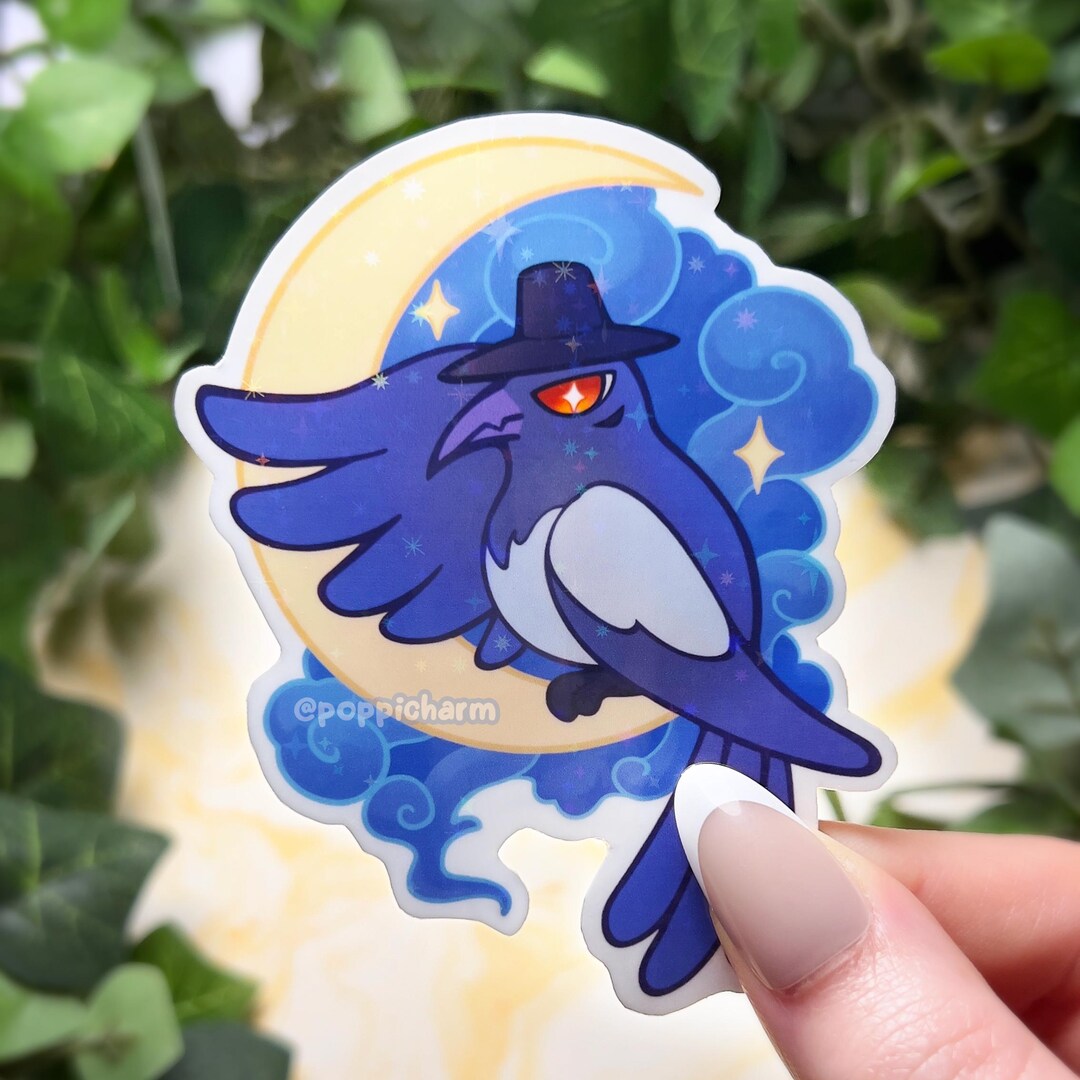 Mysterious Magpie Sticker - Holographic Sparkles - Sus Bird on Moon ...