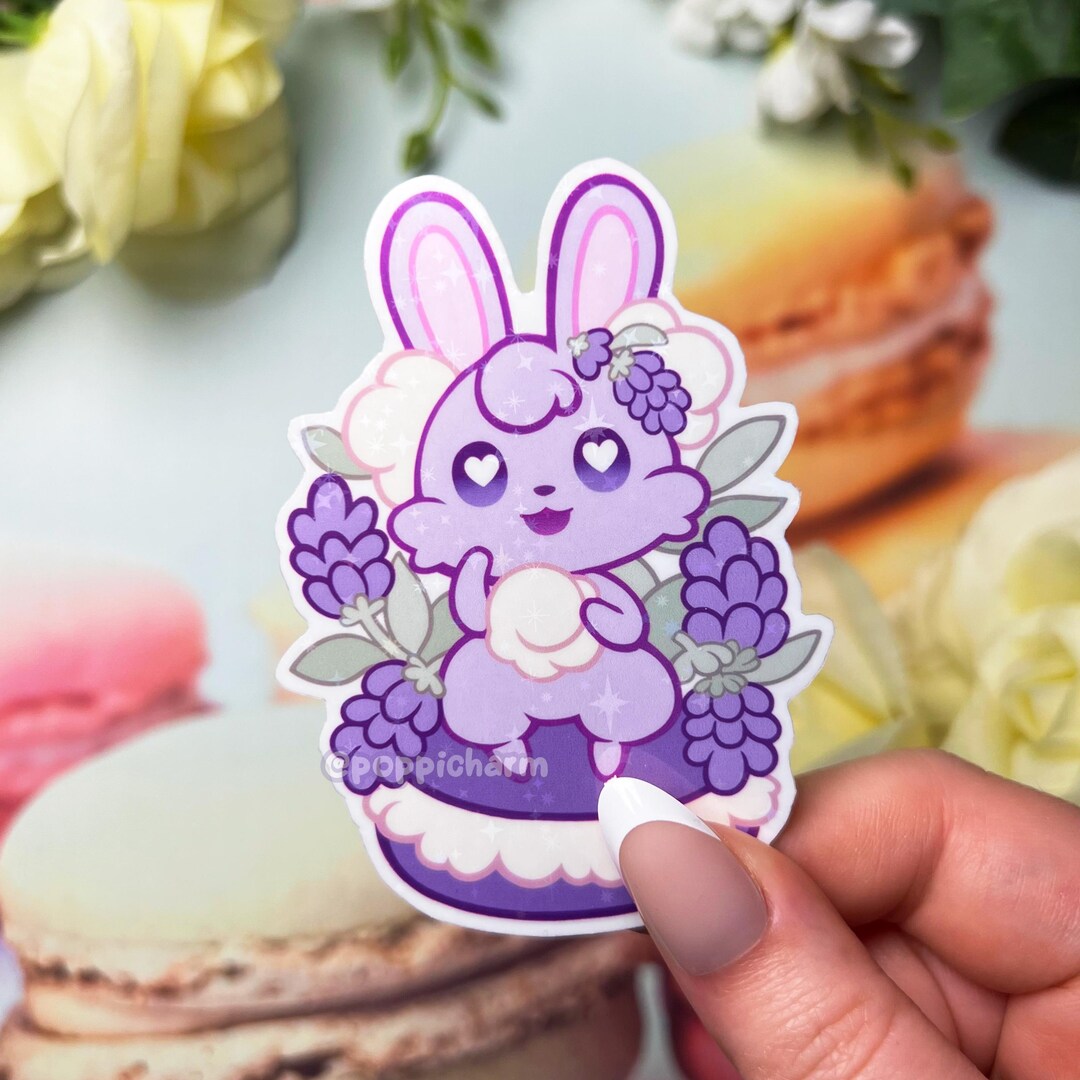 Lavender Bunny Sticker - Holographic Sparkles - Kawaii Macaroon Decal ...