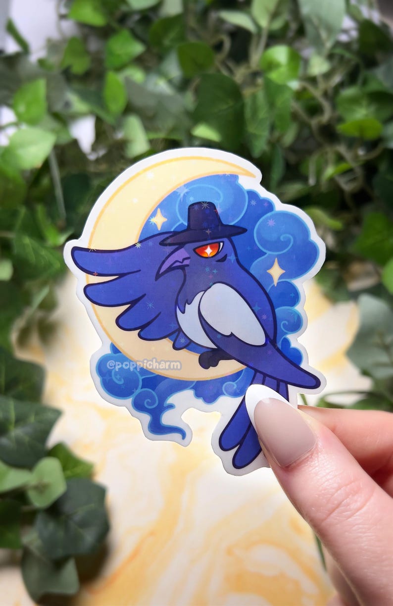 Mysterious Magpie Sticker - Holographic Sparkles - Sus Bird on Moon ...