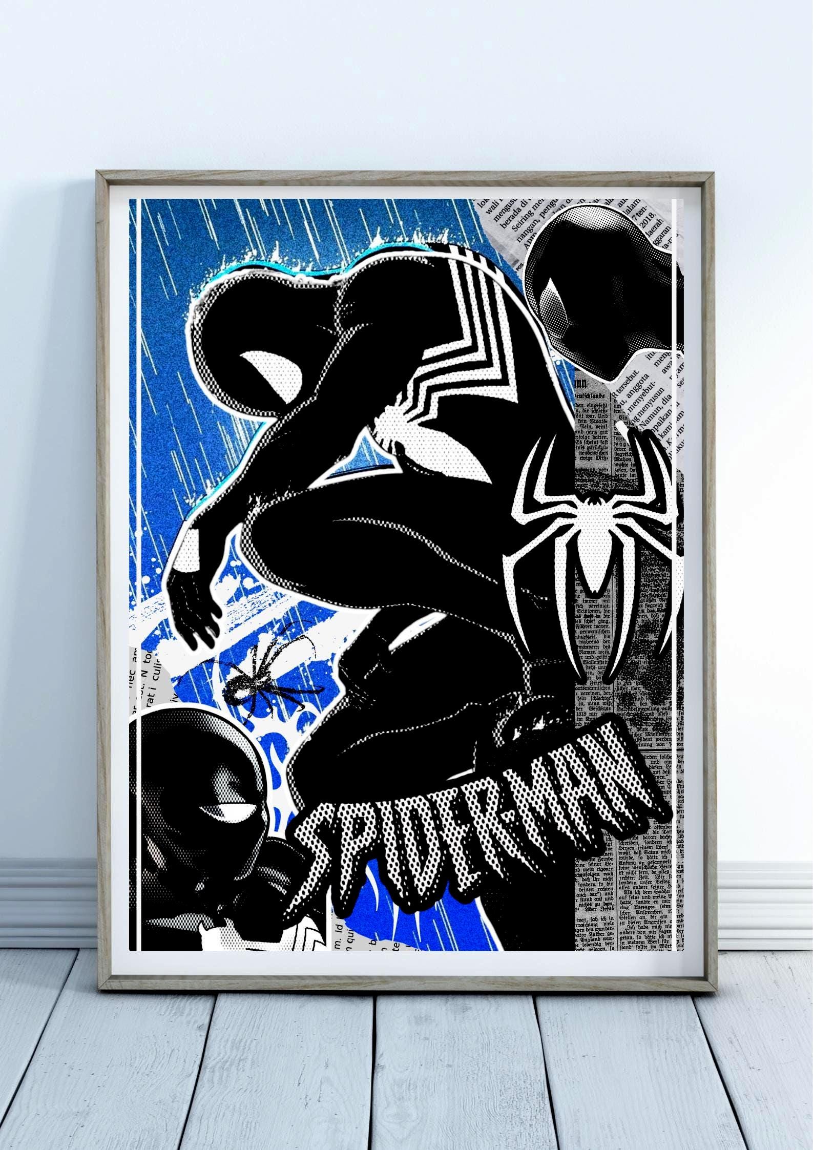 Black Suit Spider-man Poster – Retro Comic Collage Art Print | Venom ...