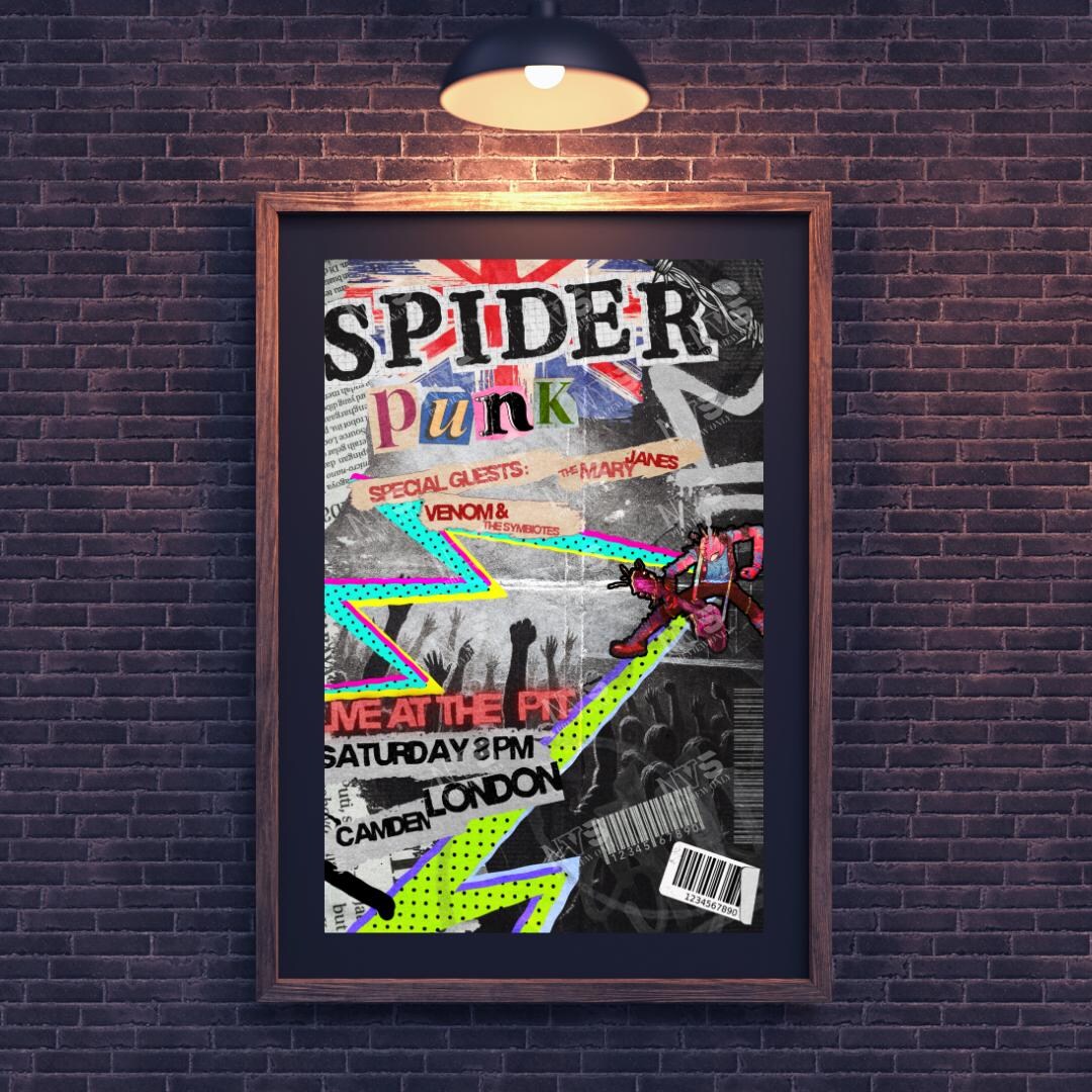 Spider Punk Poster, Punk Rock Concert Wall Art, Comic Style Gig Flyer ...