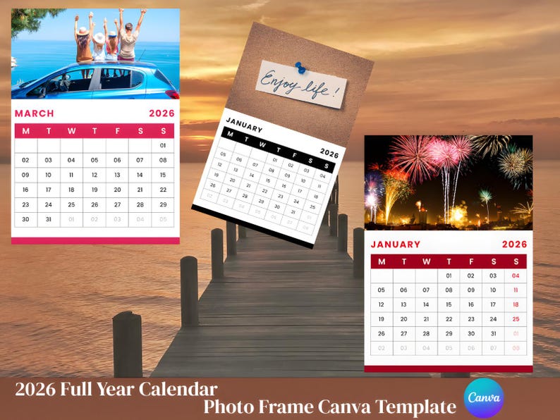 2026 Calendar Canva Editable Templates, Monthly Photo Calendar Template ...