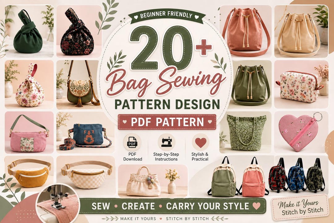 20+ Bag Sewing Patterns PDF Bundle | Tote, Crossbody, Purse, Backpack ...