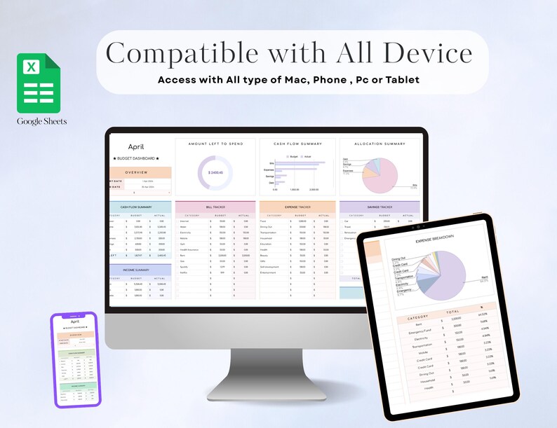 Monthly Simple Budget Financial Planner Excel Budget Saving Income ...