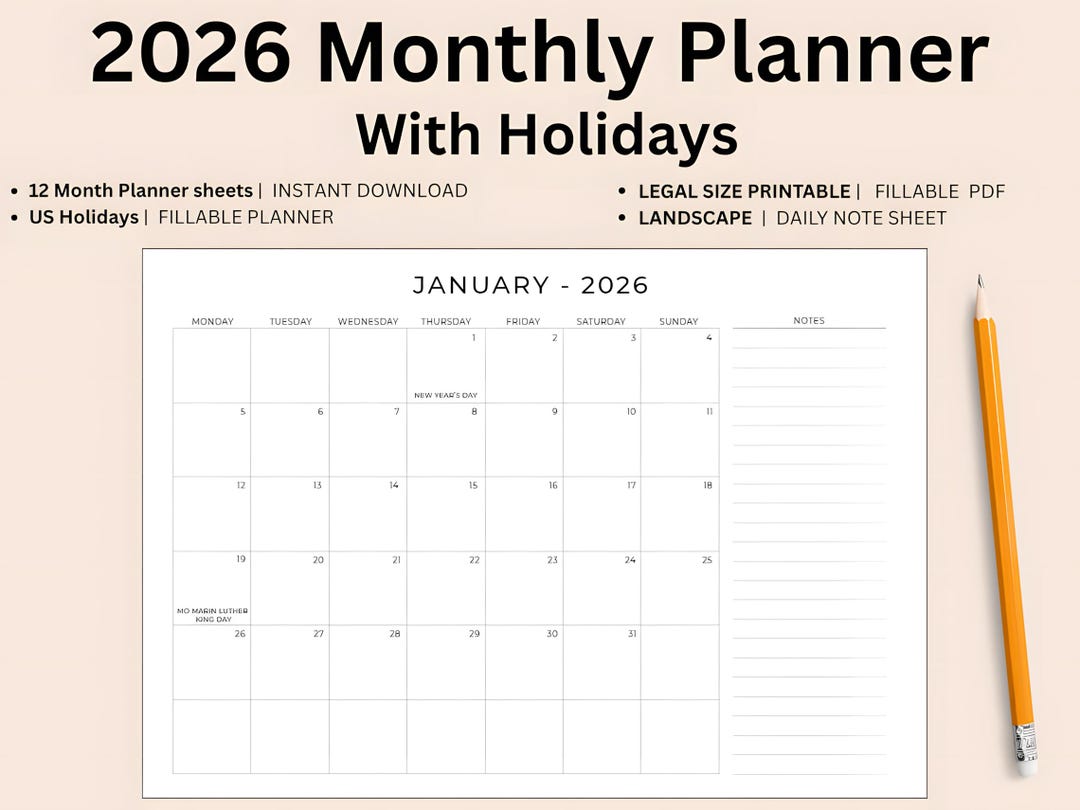 Monthly Fillable Calendar 2026, Custom Planner, Markup Sheet, Task ...