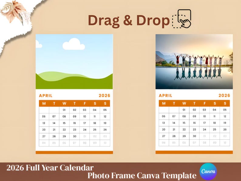 2026 Calendar Canva Editable Templates, Monthly Photo Calendar Template ...
