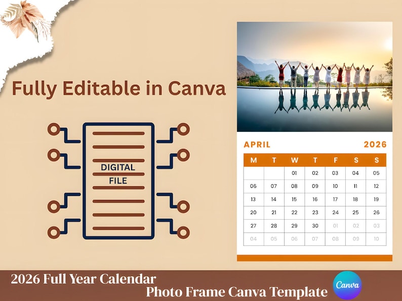 2026 Calendar Canva Editable Templates, Monthly Photo Calendar Template ...