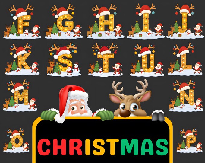 Christmas Reindeer Alphabet Clipart: A-Z Letters, 0-9 Numbers (PNG ...