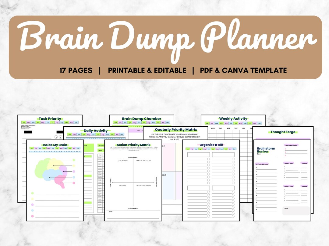 Brain Dump Planner Printable | Priority Matrix Productivity Planner ...