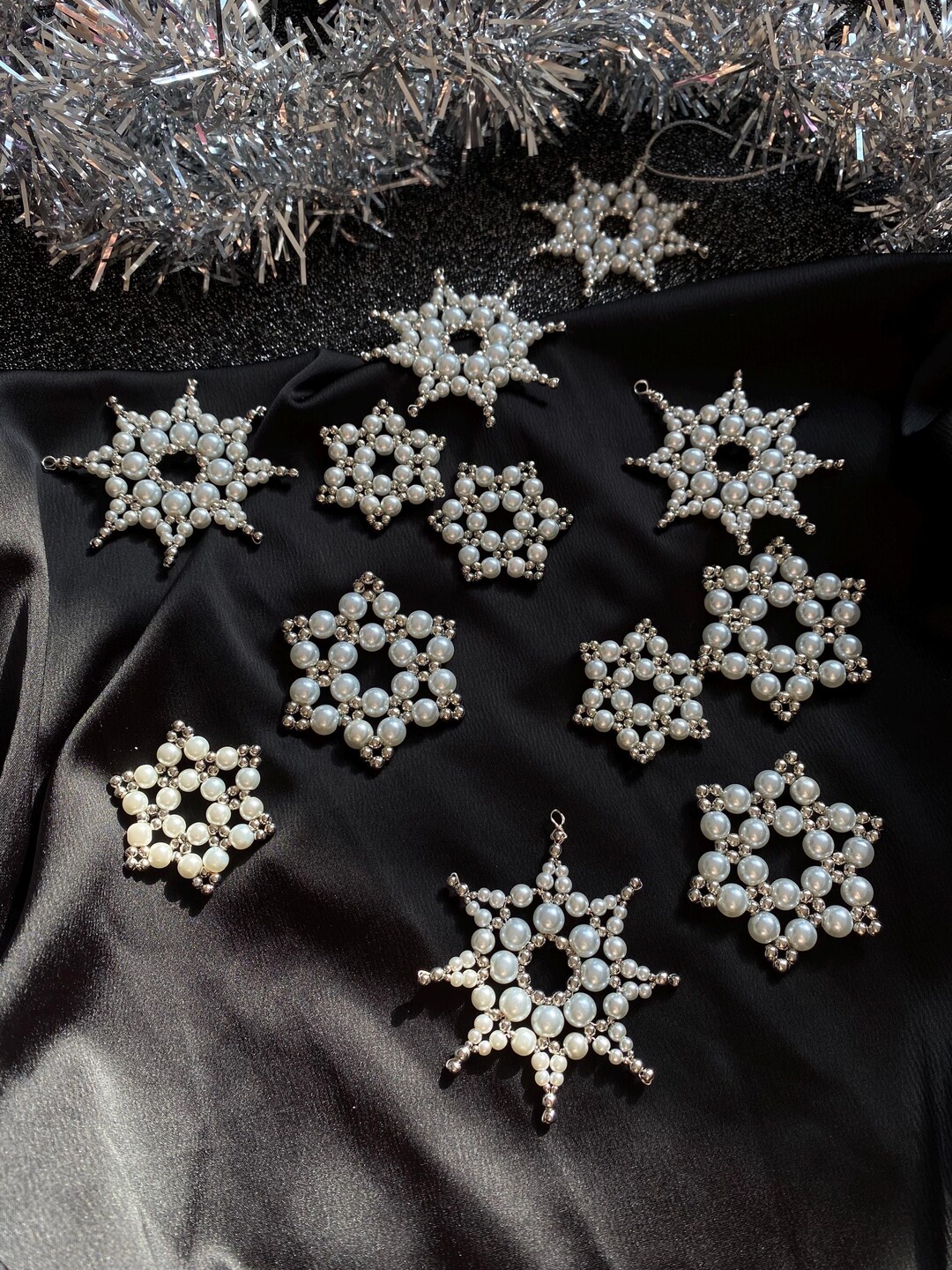 Beaded Silver Snowflake Ornament | Christmas Tree Decoration - Etsy