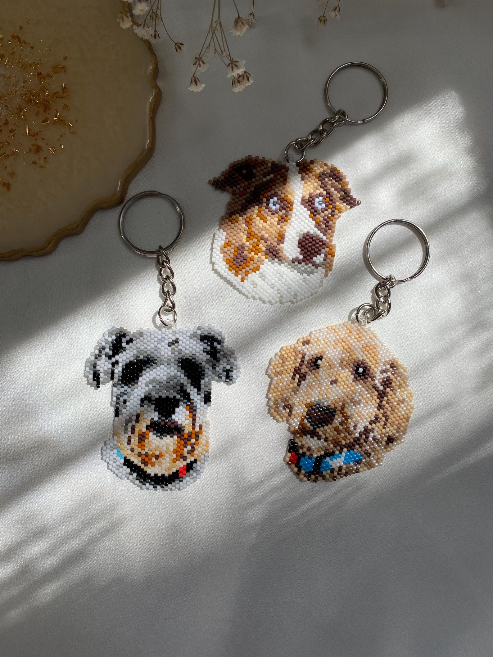 Personalized Beaded Pet Keychain, Dog & Cat Keyring - Etsy