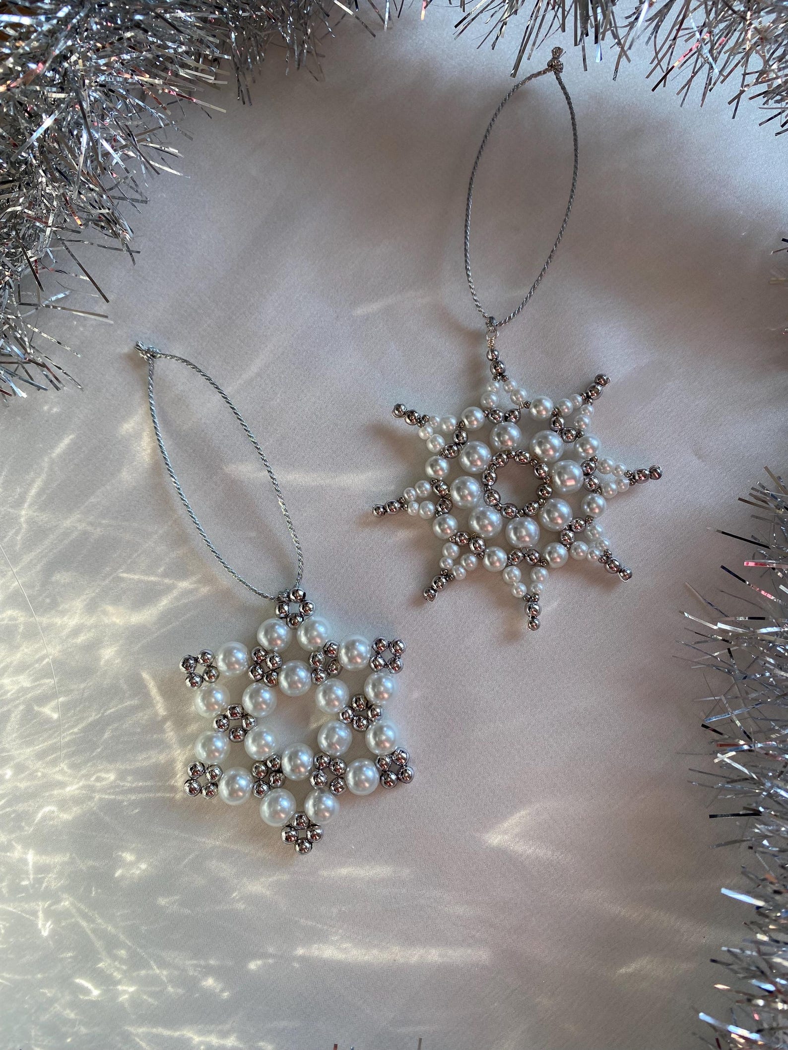 Beaded Silver Snowflake Ornament | Christmas Tree Decoration - Etsy