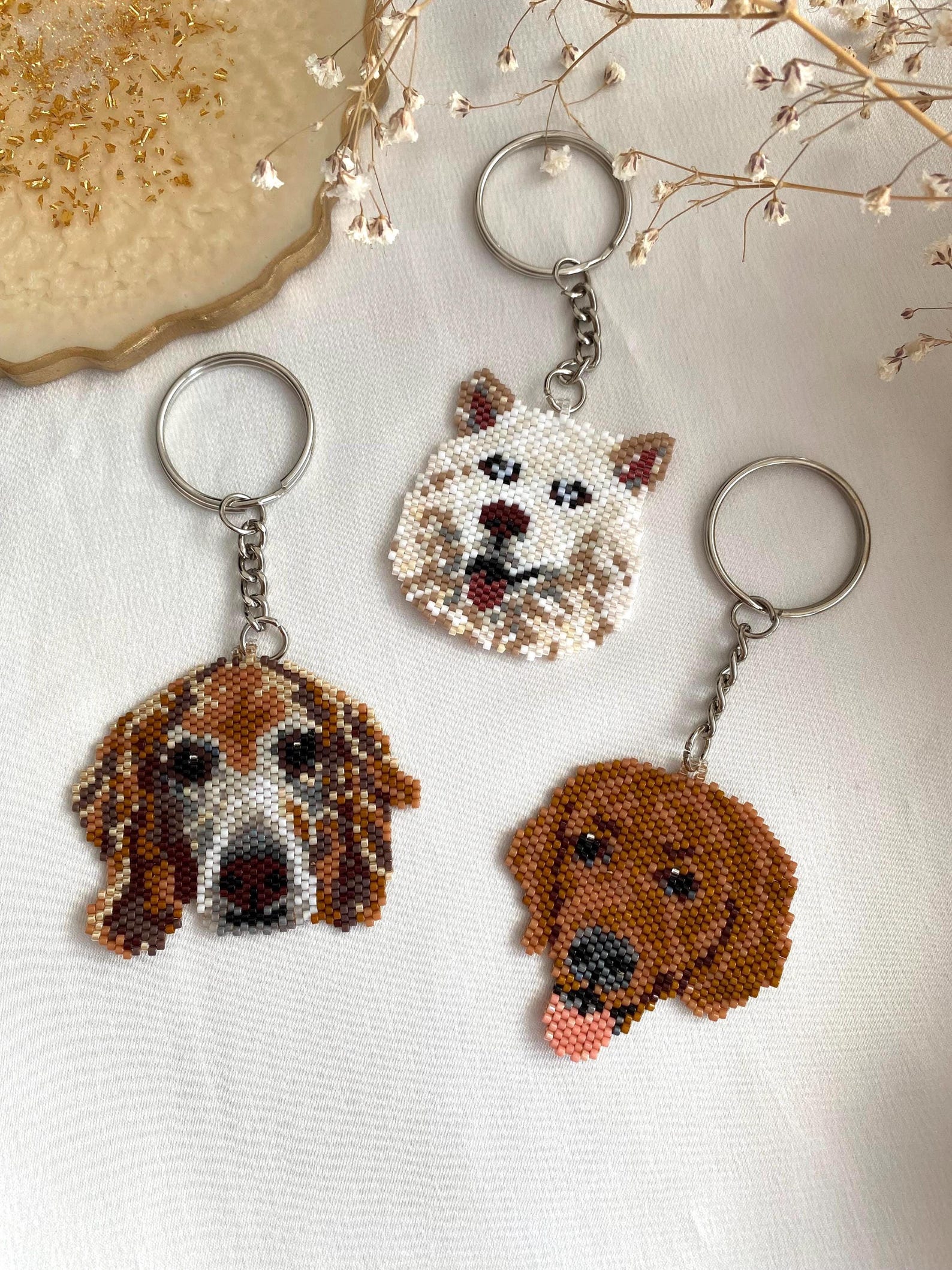 Personalized Beaded Pet Keychain, Dog & Cat Keyring - Etsy
