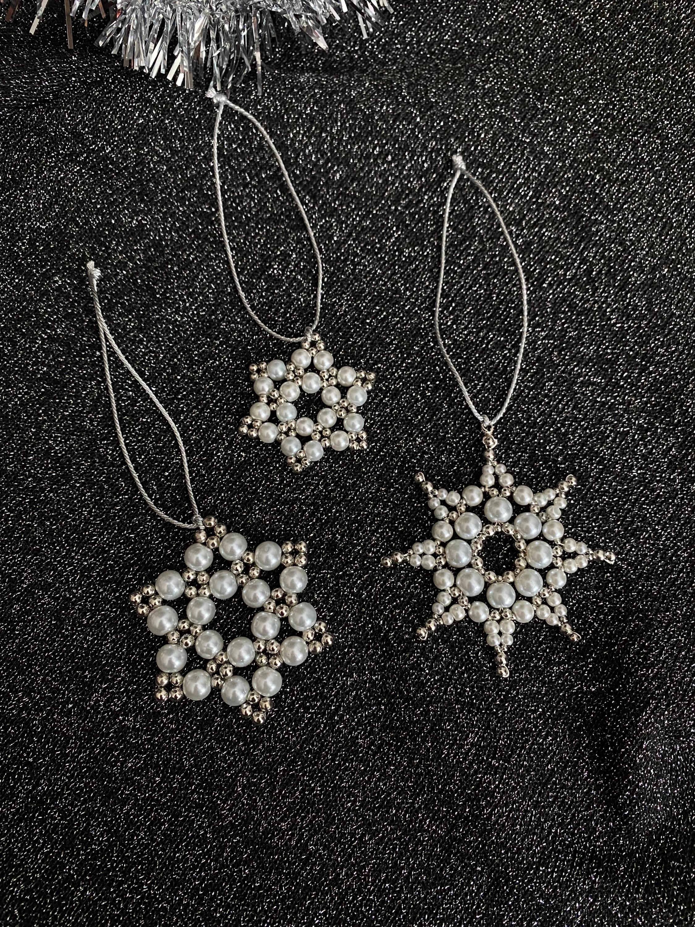 Beaded Silver Snowflake Ornament | Christmas Tree Decoration - Etsy