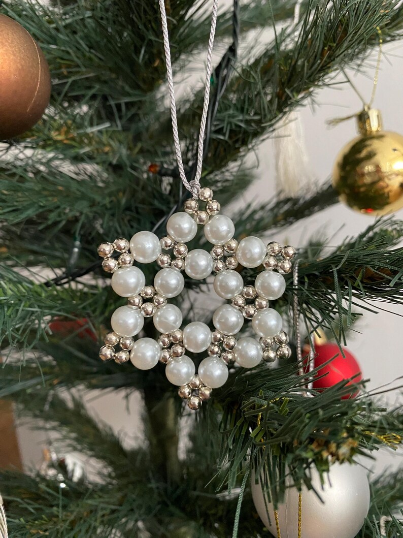 Beaded Silver Snowflake Ornament | Christmas Tree Decoration - Etsy