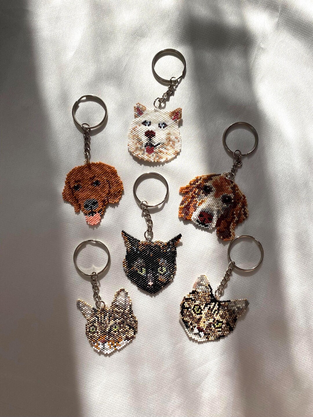 Personalized Beaded Pet Keychain, Dog & Cat Keyring - Etsy