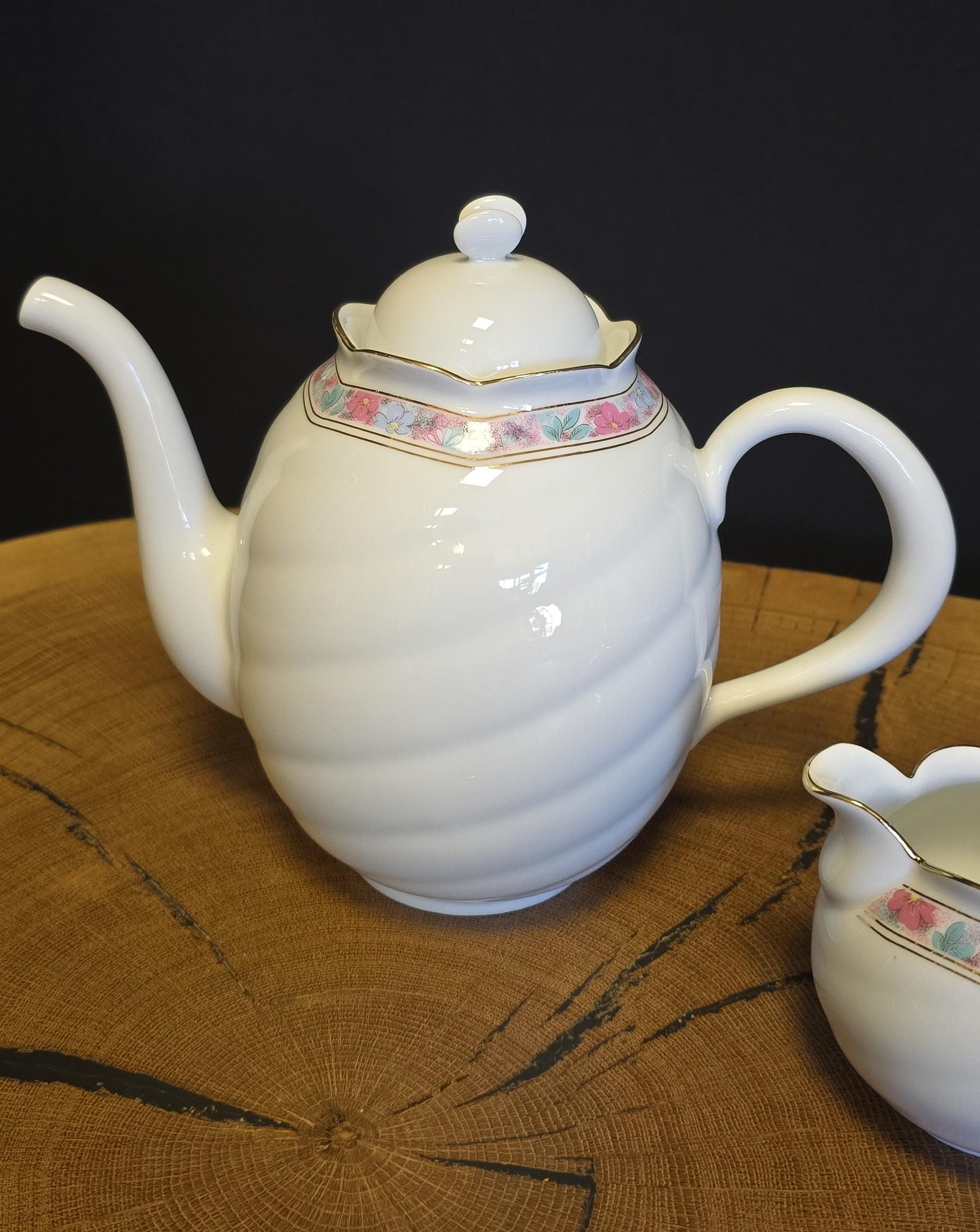 Vintage German Porcelain Tea Set – Freiberg Teapot and Creamer – Floral ...