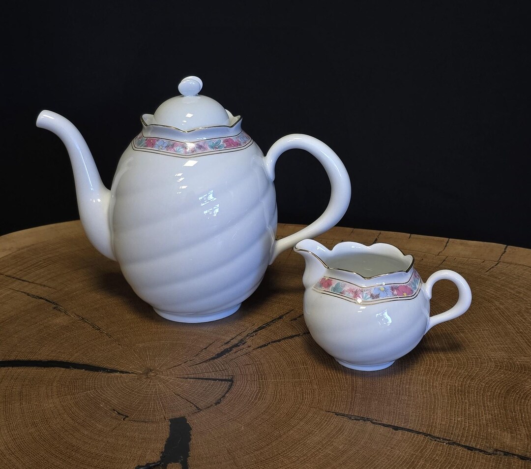 Vintage German Porcelain Tea Set – Freiberg Teapot and Creamer – Floral ...
