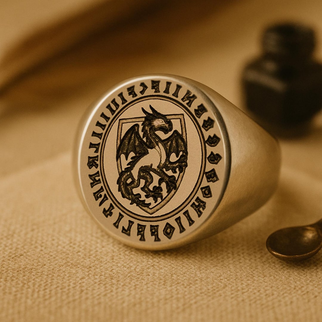 Custom Embossed Wax Seal Ring, Family Crest Ring, Personalized Signet ...