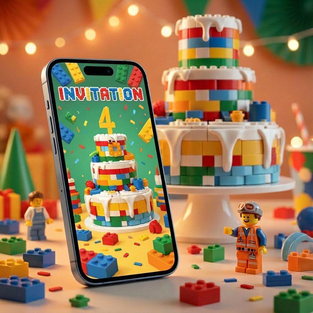 Custom Building Blocks 4th Birthday Invitation Video | Colorful ...