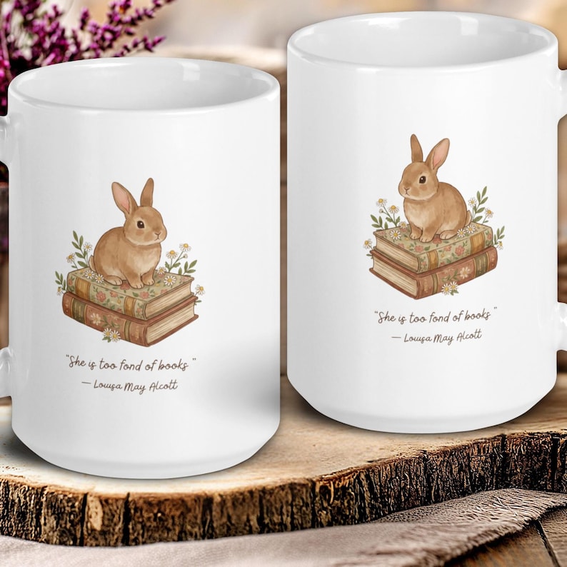 Louisa May Alcott Quote Bunny Mug, Cozy Book Lover Gift, Cottagecore ...