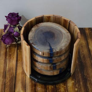 Rustic Wood & Resin Coaster Set: Live Edge Drink Coasters With Holder ...
