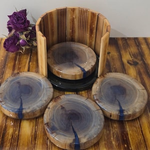 Rustic Wood & Resin Coaster Set: Live Edge Drink Coasters With Holder ...