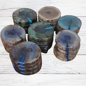 Rustic Wood & Resin Coaster Set: Live Edge Drink Coasters With Holder ...