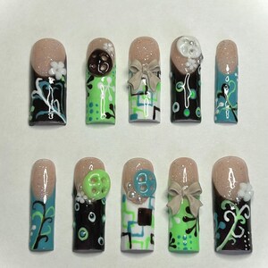 2000s Button Frenchies | Sculpted Gel Press on Nails | Handmade ...