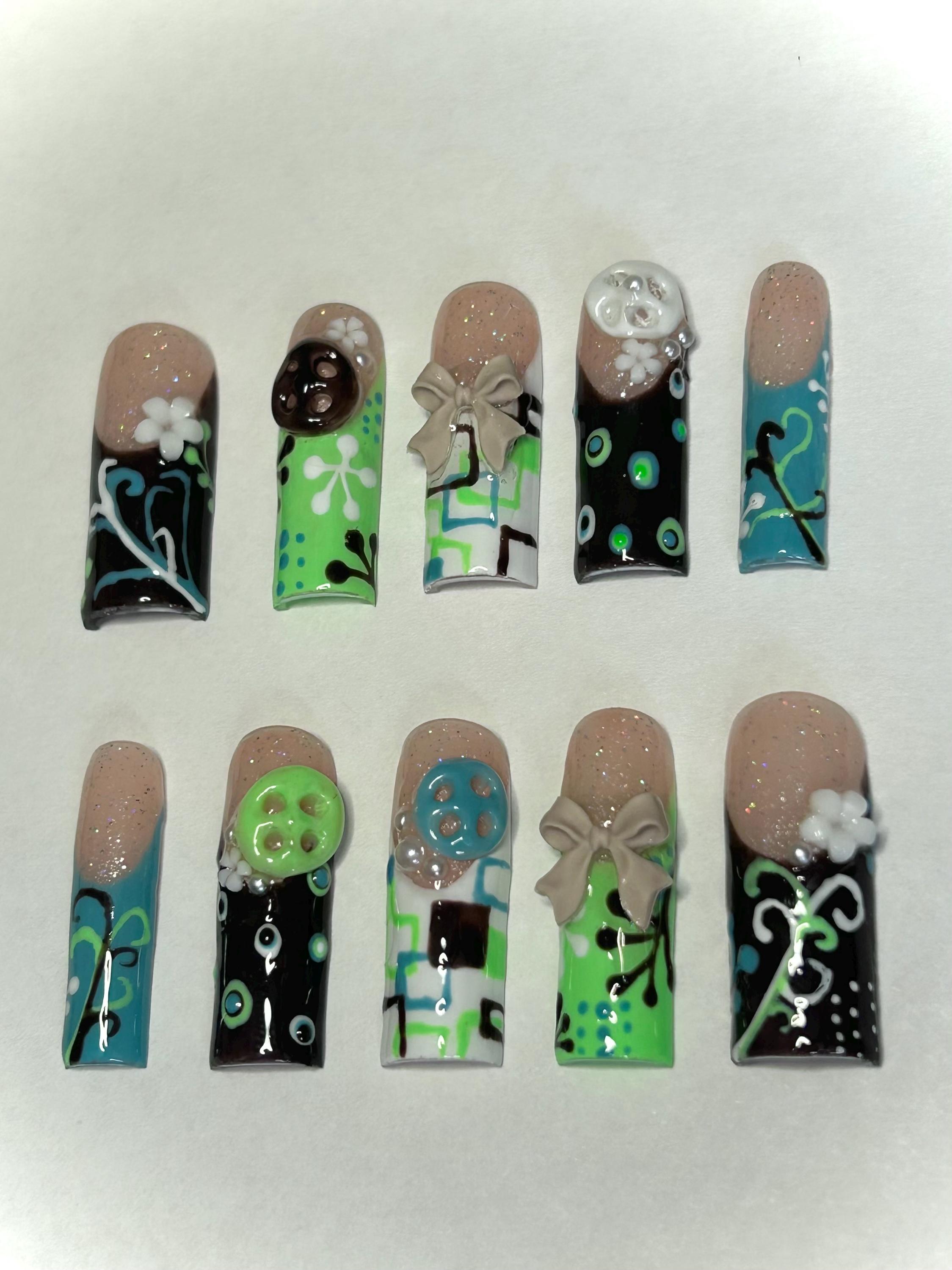 2000s Button Frenchies | Sculpted Gel Press on Nails | Handmade ...