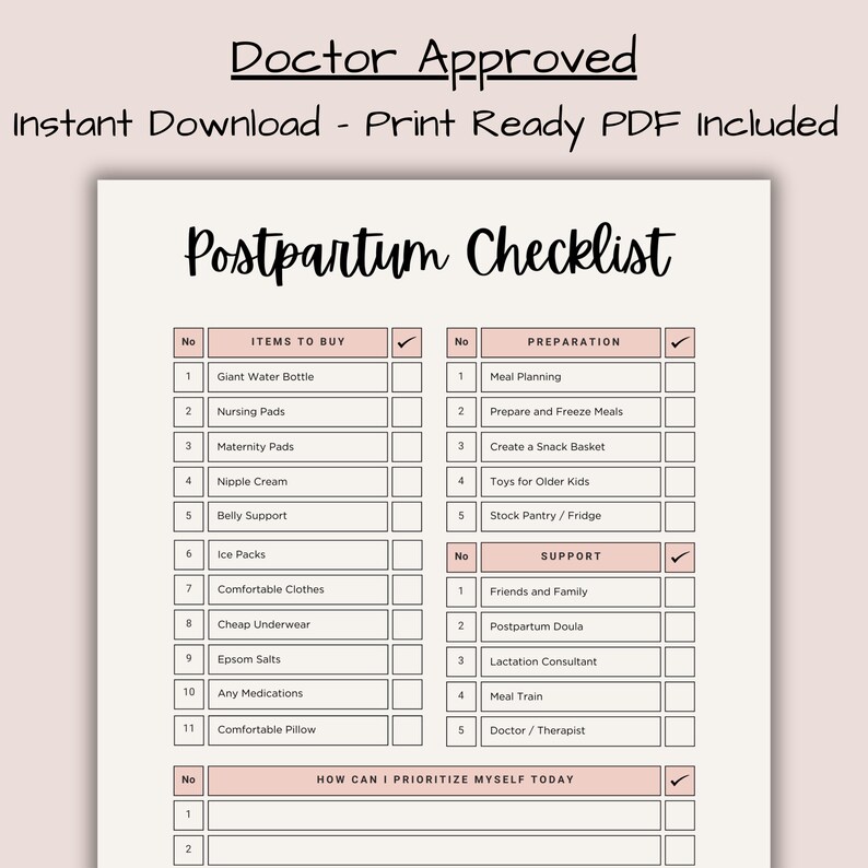 Postpartum Planner Printable | Recovery Checklist Baby Prep Plan | New ...