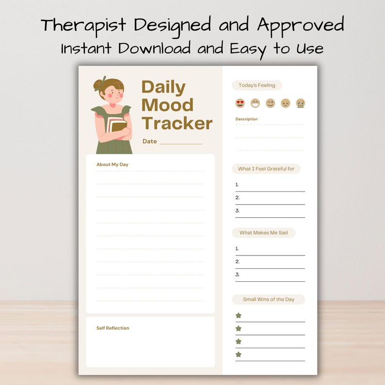 Mood Tracker Printable | Daily Mood Chart & Emotion Journal | A Year in ...