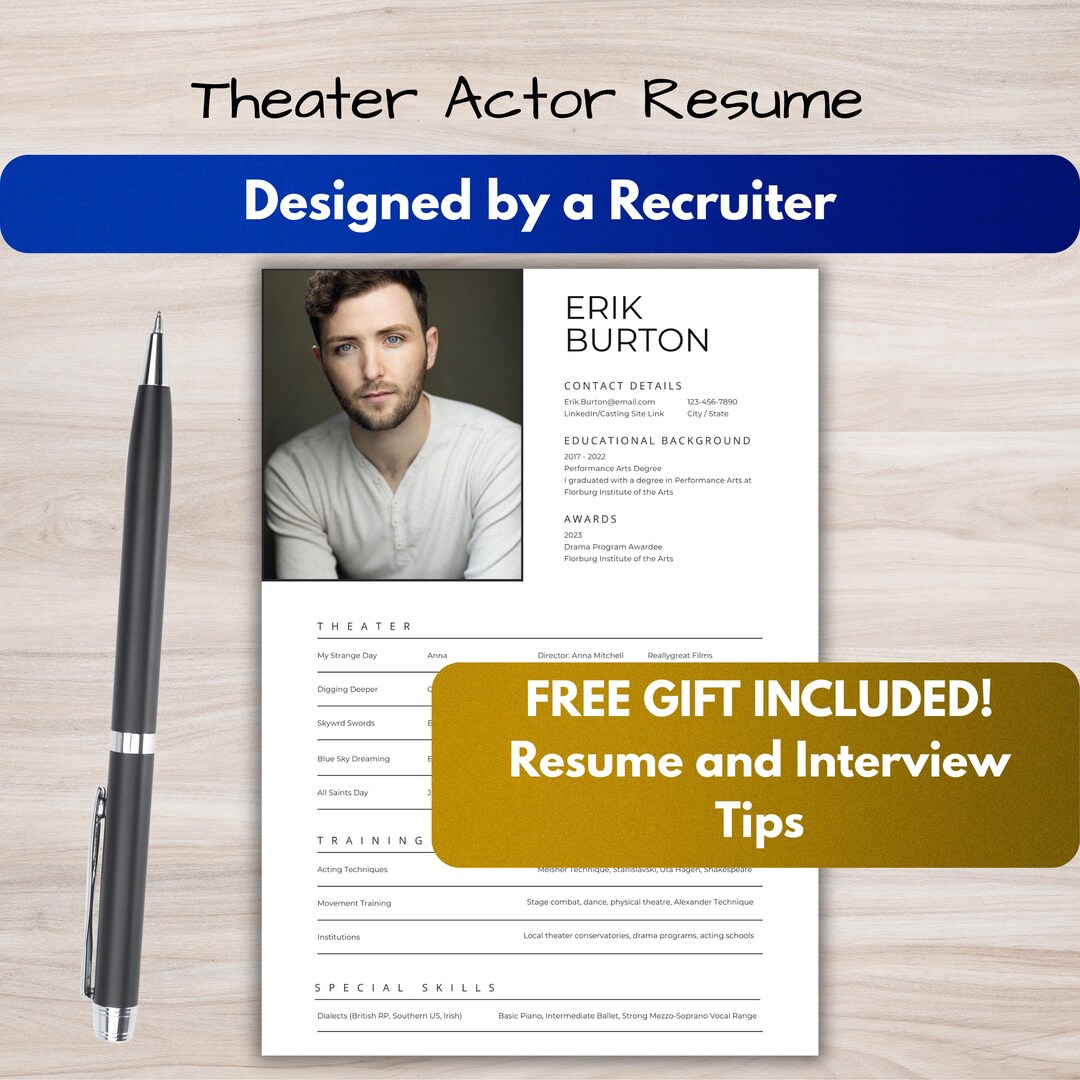 Stage Actor Resume Template for Canva | Editable Theatre Resume | One ...