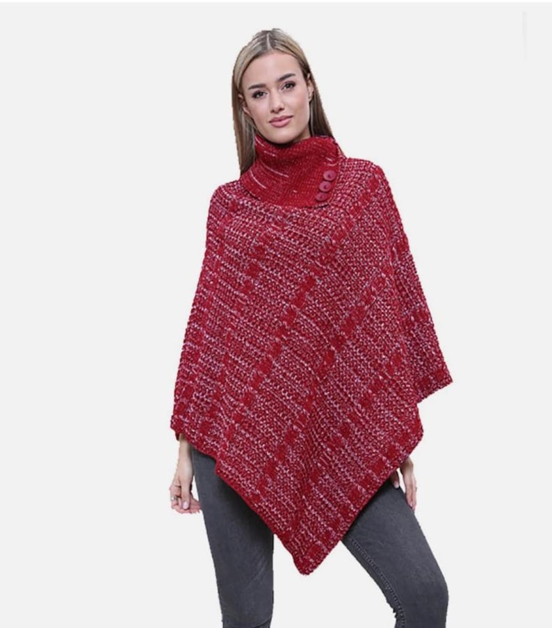 Ladies Cable Knit 3 Button Poncho Soft Knitted Cape Shawl Wrap Jumper ...