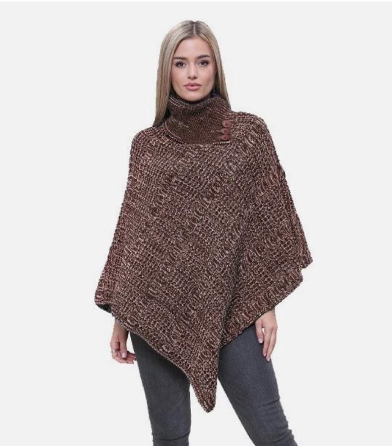 Ladies Cable Knit 3 Button Poncho Soft Knitted Cape Shawl Wrap Jumper ...