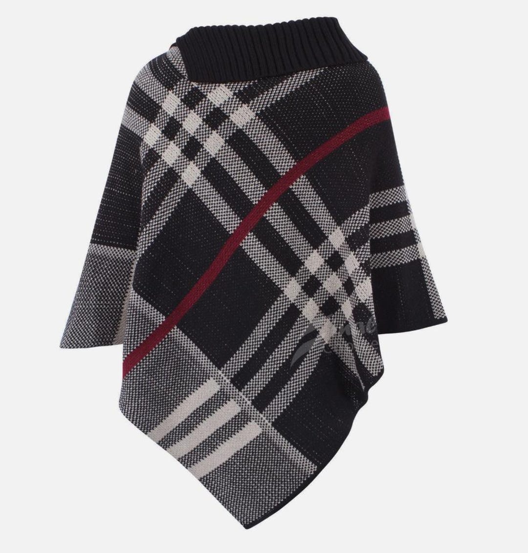 Handmade Tartan Check Poncho Shawl | Oversized Jumper Top | Roll Neck ...
