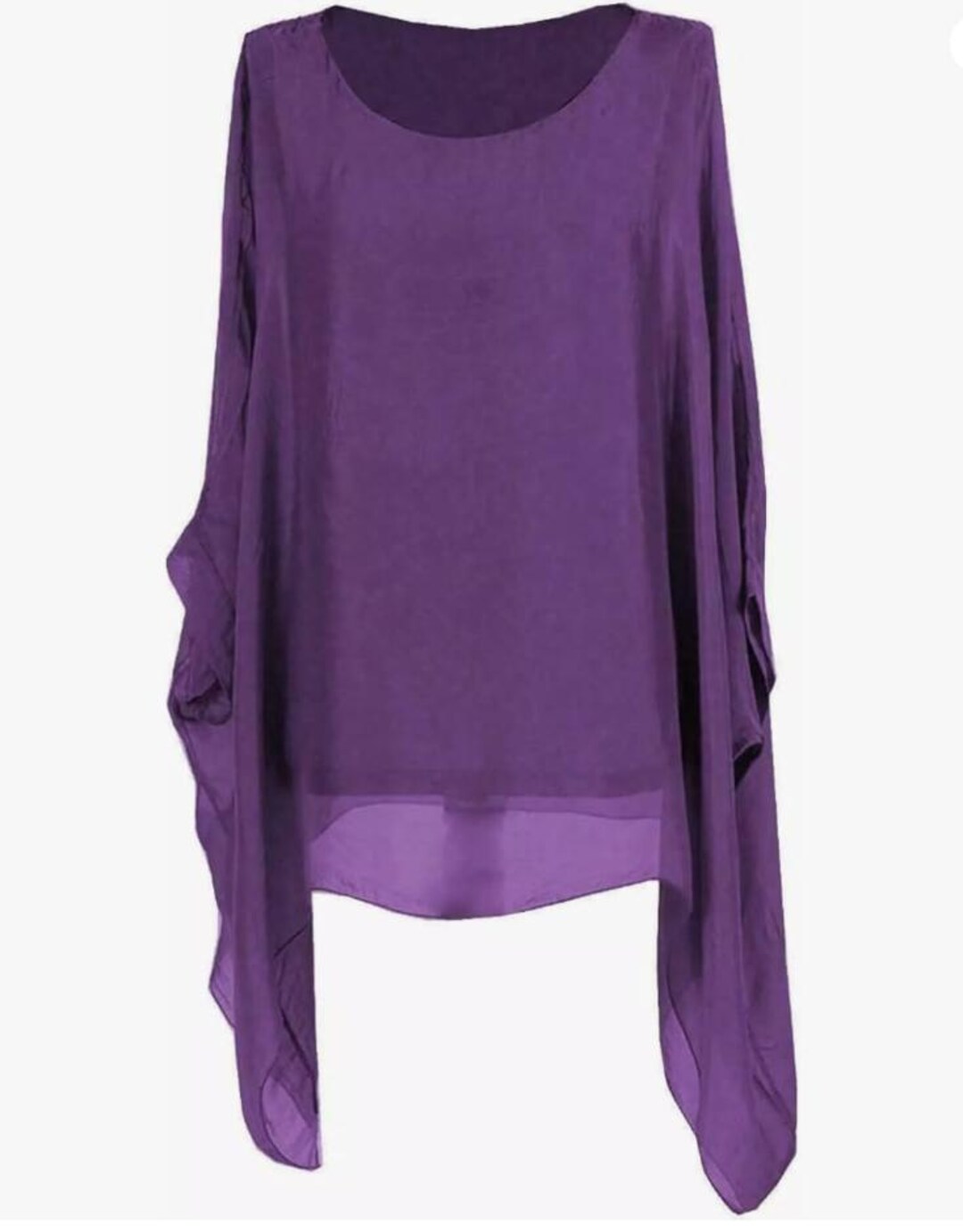 Womens Italian Silk Batwing Plain Tunic Top Ladies Plus Size Kaftan ...