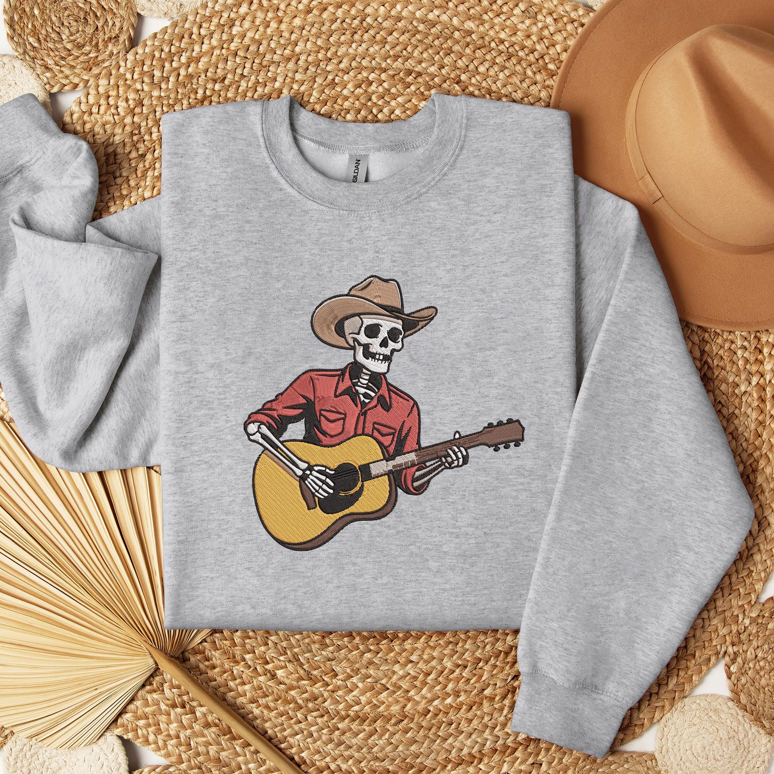 Cowboy Skeleton Playing Guitar Embroidery Design, Country Music Machine ...