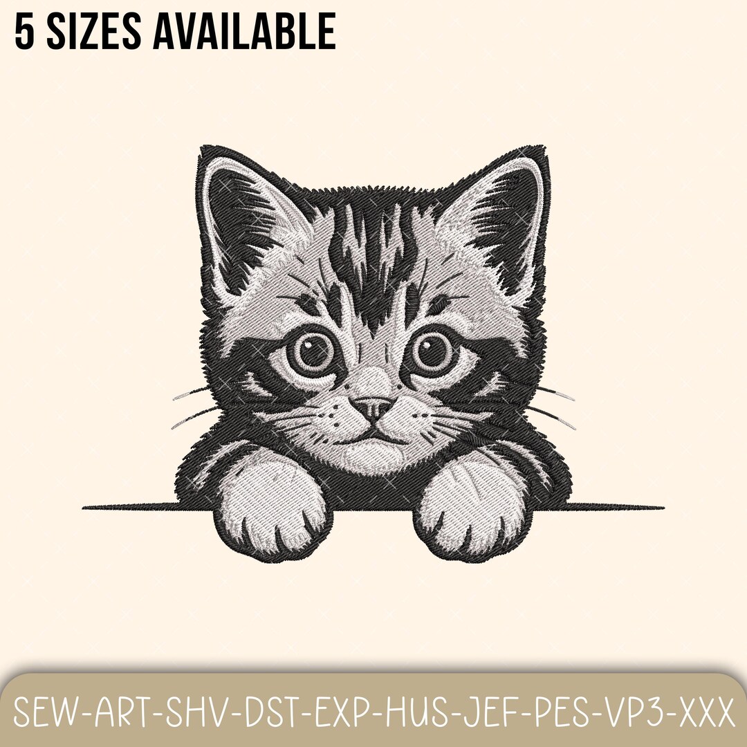 Tabby Cat Embroidery Design, Kitten Machine Embroidery File, Pet Lover ...