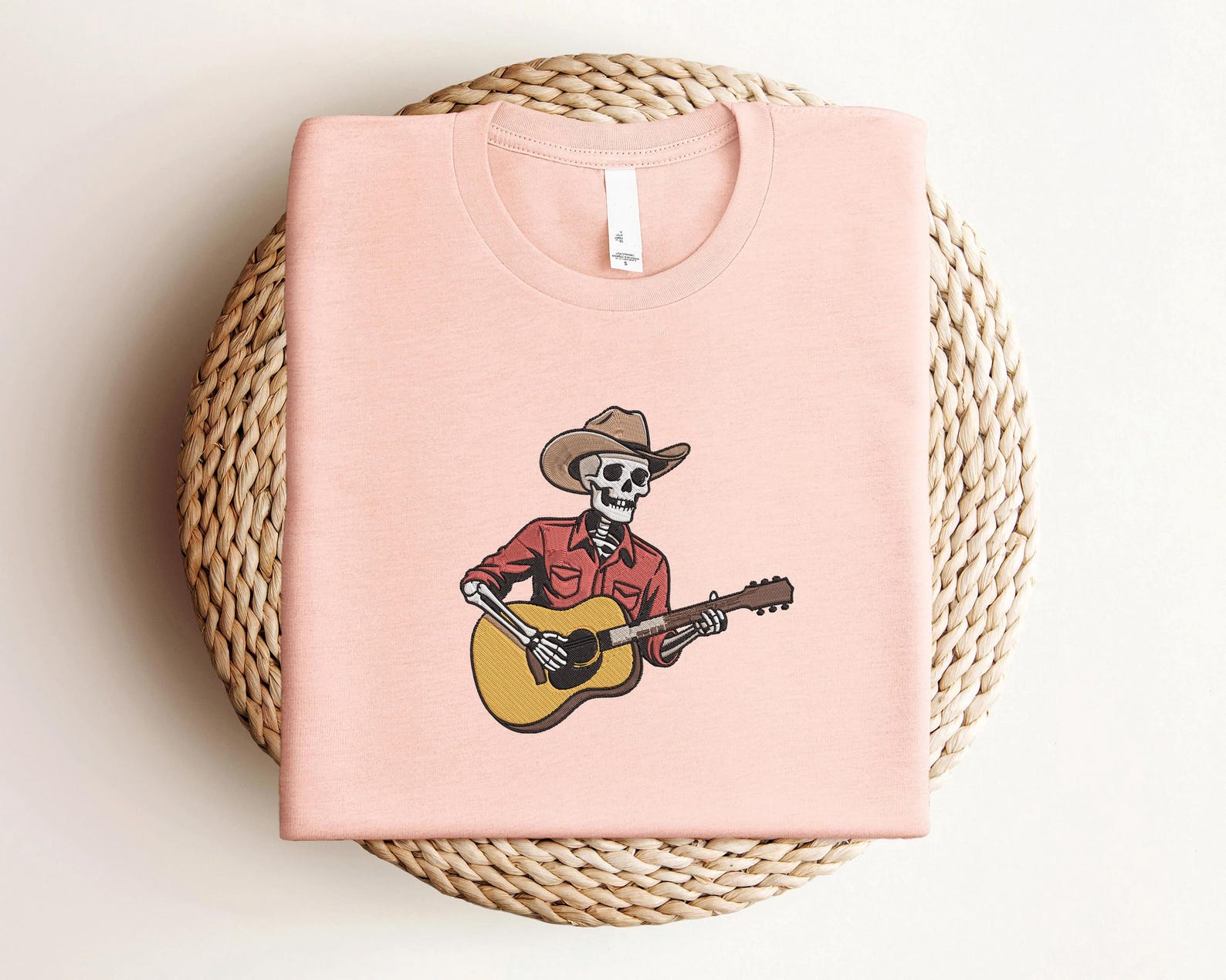 Cowboy Skeleton Playing Guitar Embroidery Design, Country Music Machine ...