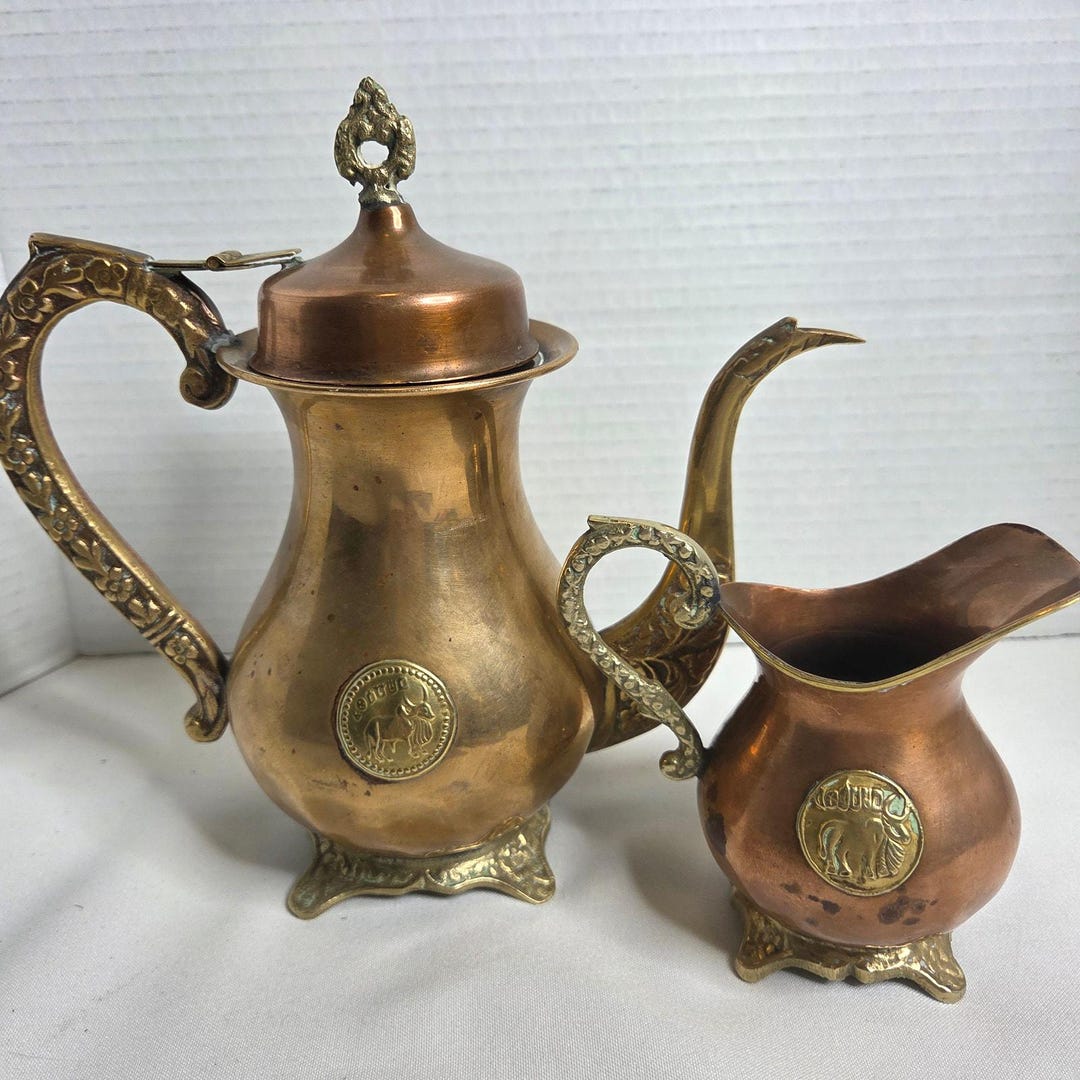 Vintage Brass & Copper Gazelle Tea Pot and Creamer Set - Etsy