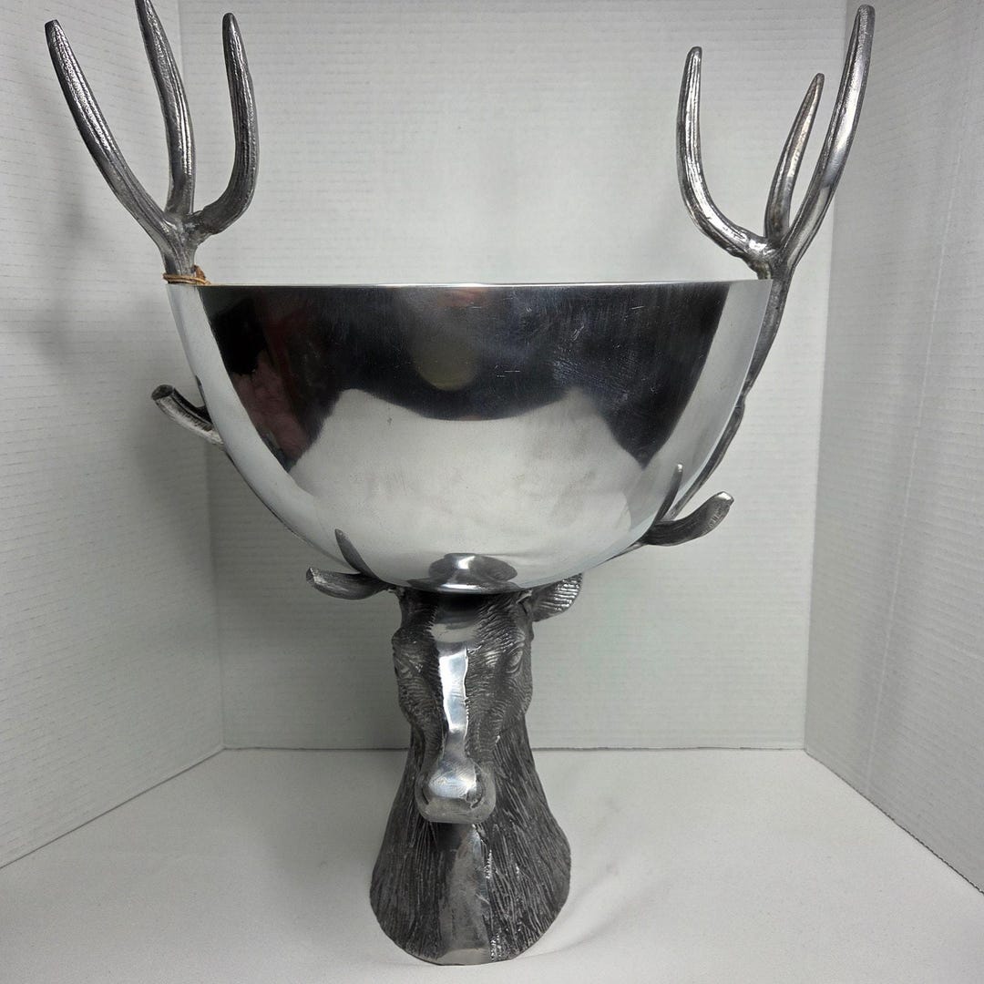 Vintage Aspen Home Metal Deer Centerpiece Punch Fruit Champagne Bowl ...