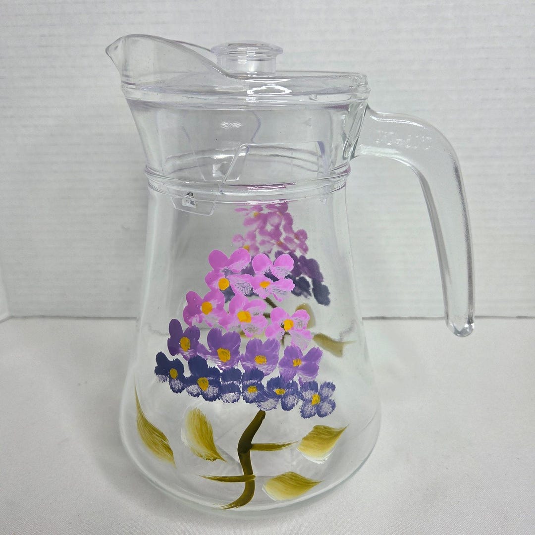Vintage Grant Howard Hand Painted Pink Hydrangea Floral Design Glass ...