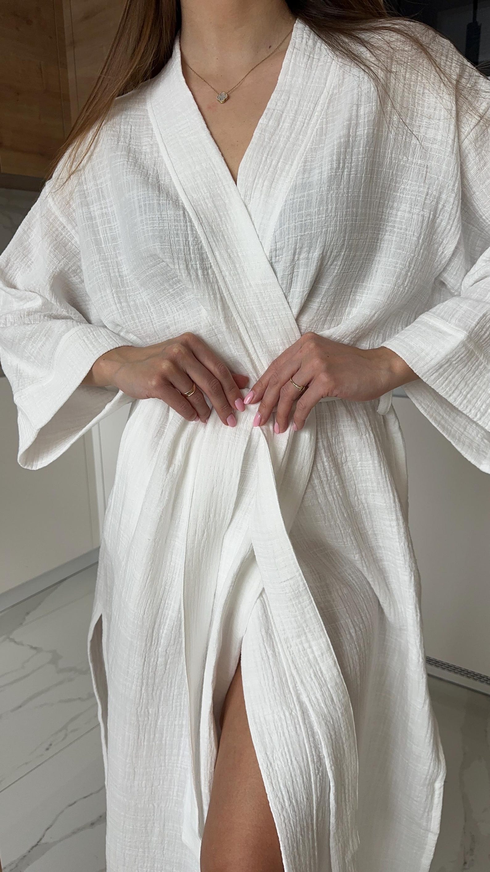 White Cotton Muslin Kimono Robe, Textured Loungewear - Etsy